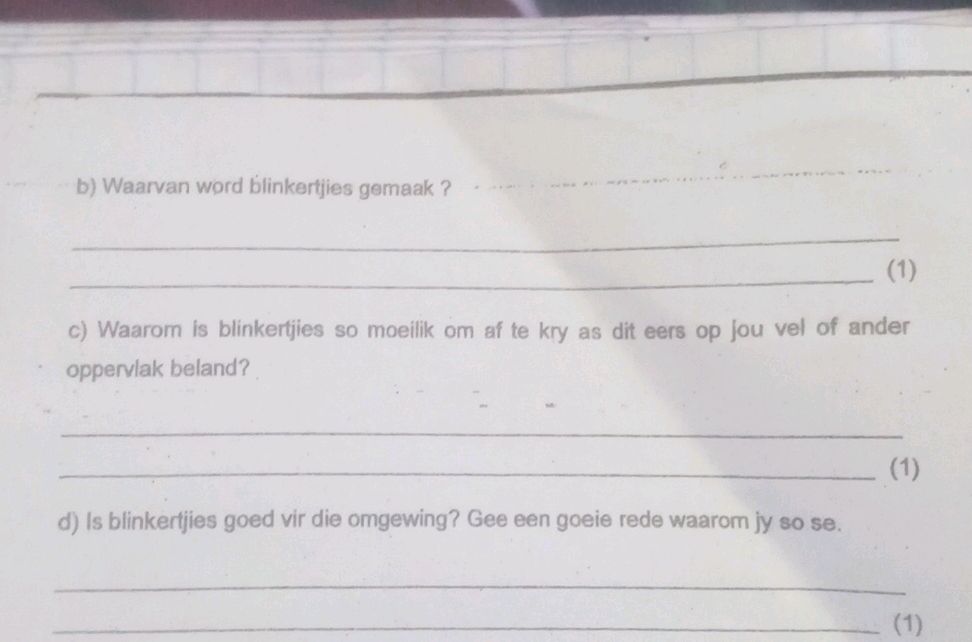 b) Waarvan word bilinkertjies gemaak ? $$ $$ | StudyX
