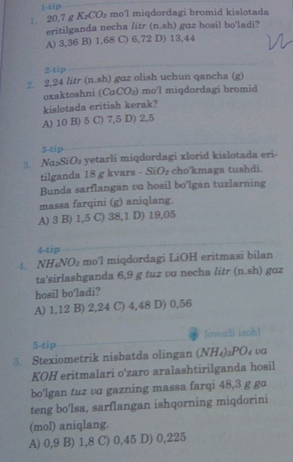 1. 20,7 g $K_2CO_3$ mo'l miqdordagi bromid | StudyX