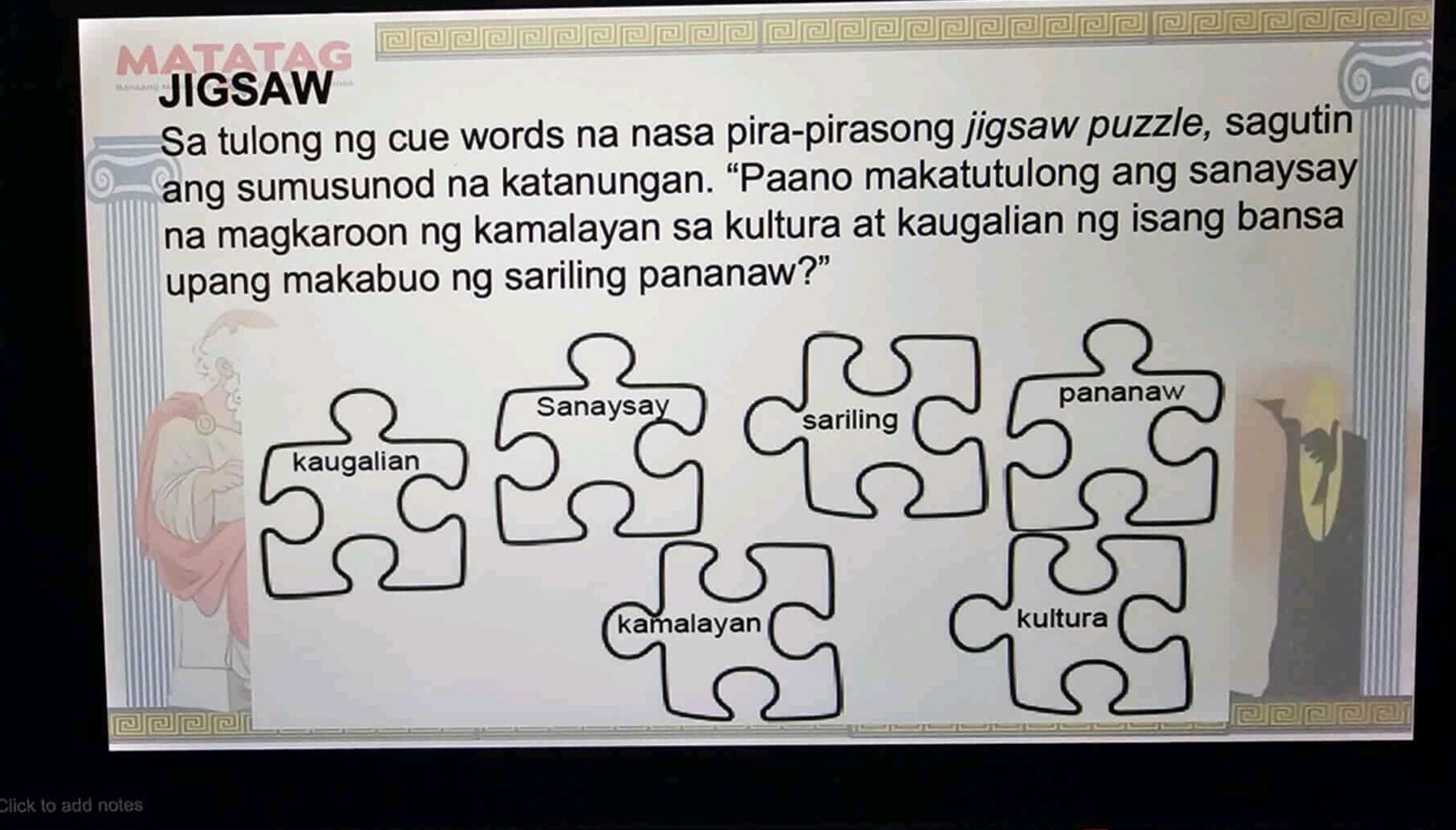 Sa tulong ng cue words na nasa pira-pirasong | StudyX