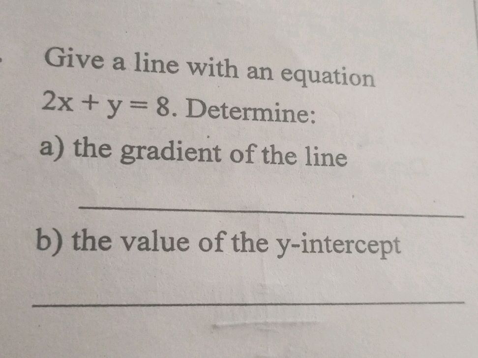 Give a line with an equation $2 x+y=8$. | StudyX