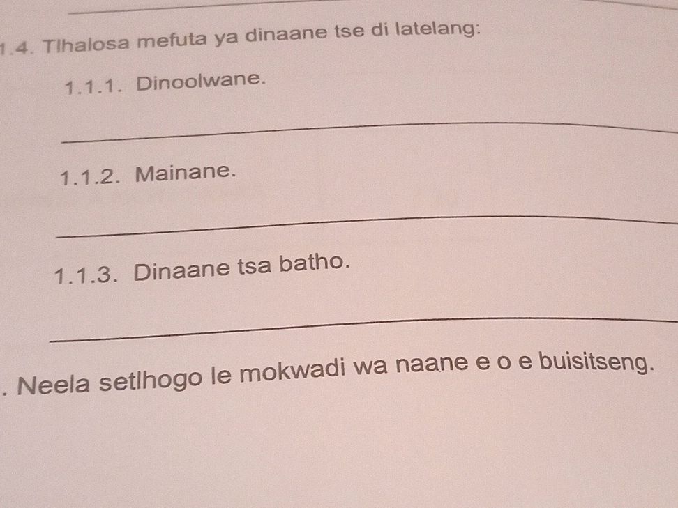 1.4. Tlhalosa mefuta ya dinaane tse di