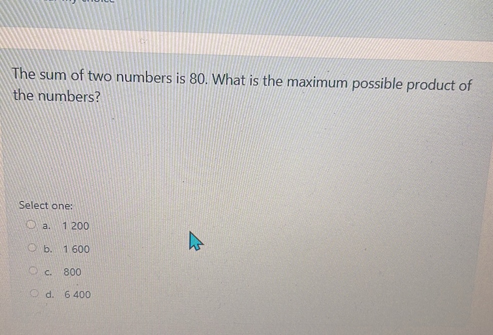 The sum of two numbers is 80. What is the | StudyX