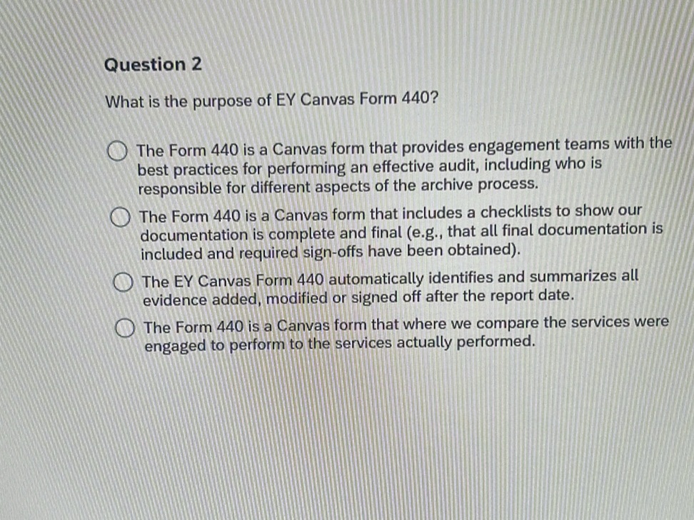 Question 2 What is the purpose of EY Canvas | StudyX