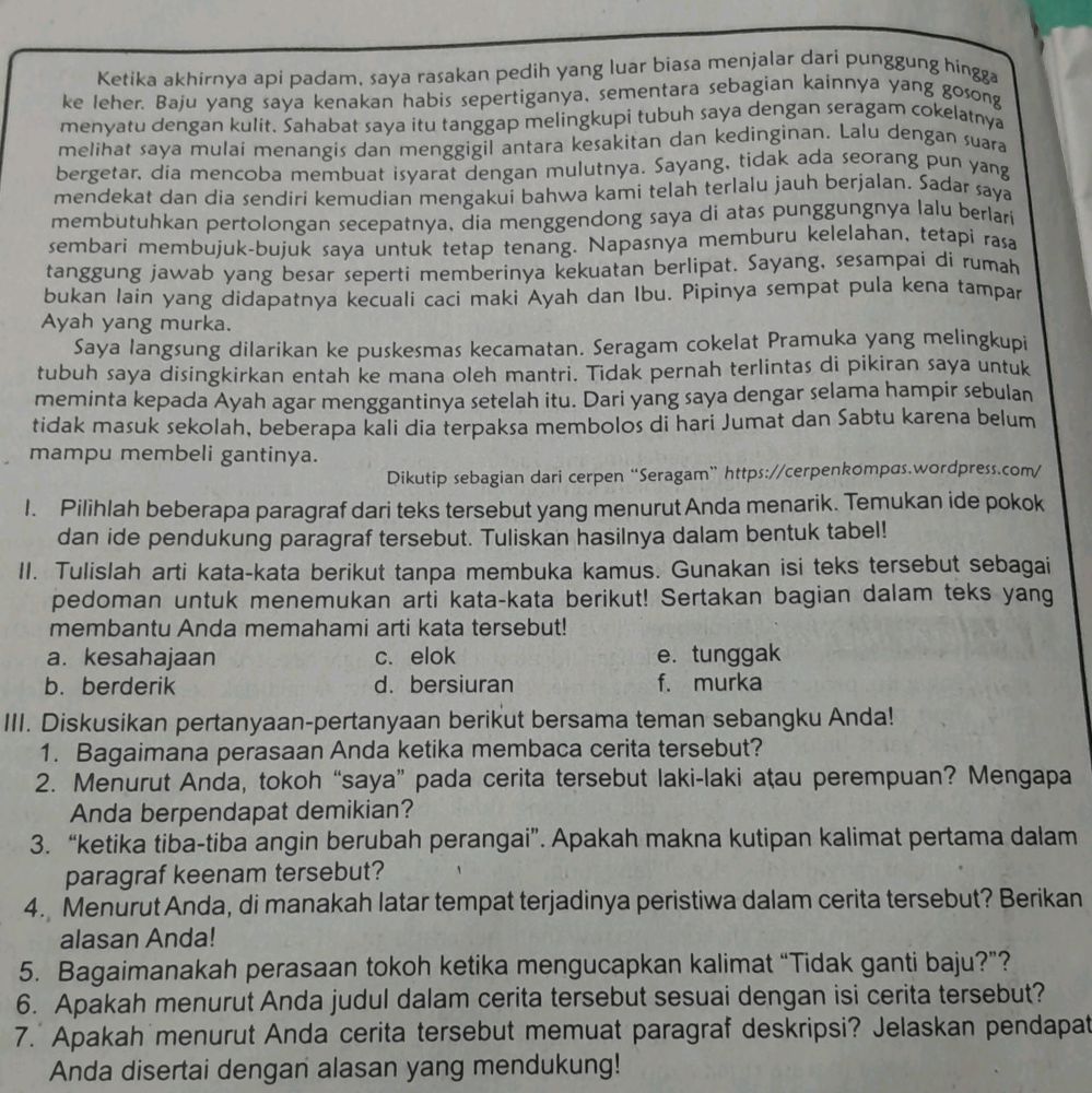I. Pilihlah beberapa paragraf dari teks
