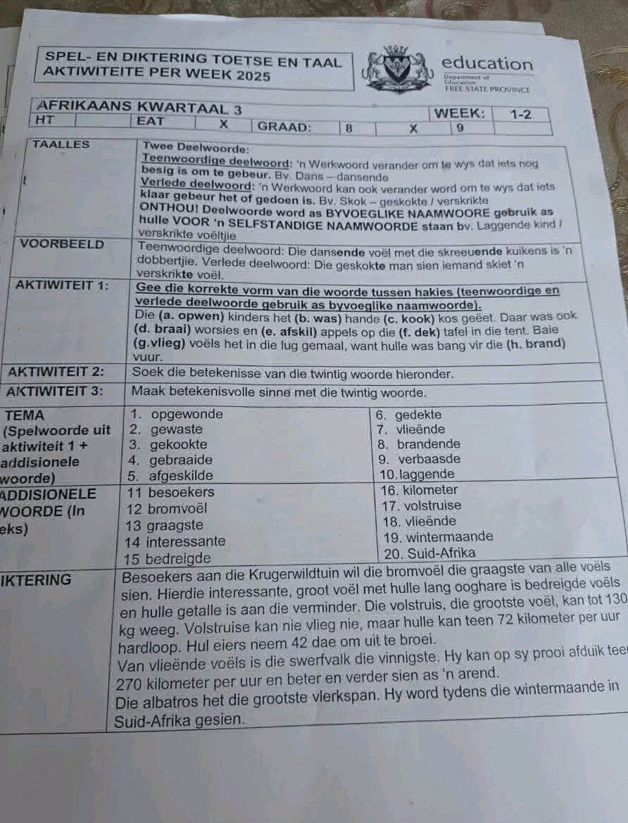 AKTIWITEIT 1: Gee die korrekte vorm van die | StudyX