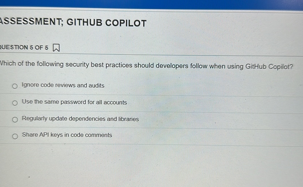ASSESSMENT; GITHUB COPILOT QUESTION 5 OF 5 | StudyX