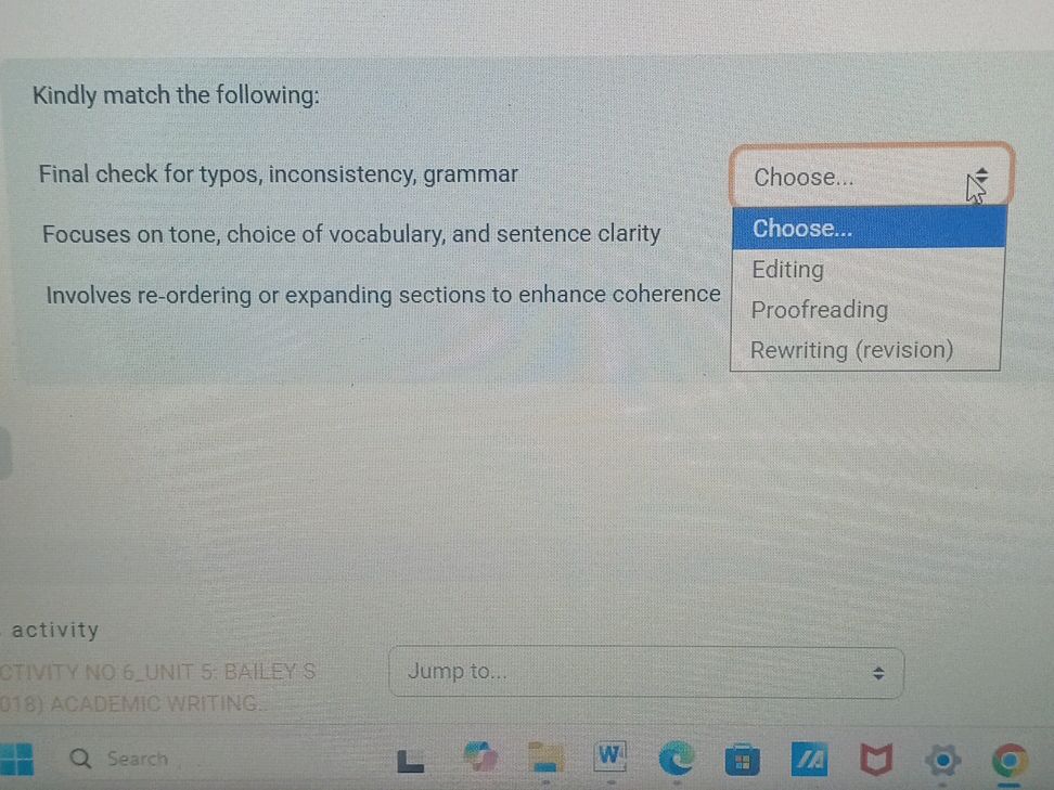 Kindly match the following: Final check for | StudyX