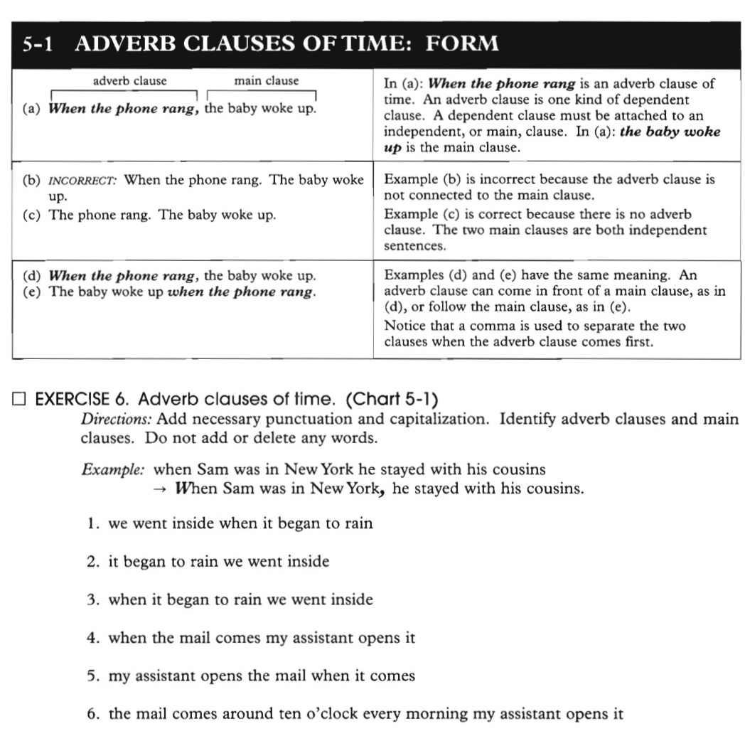 EXERCISE 6. Adverb clauses of time. (Chart