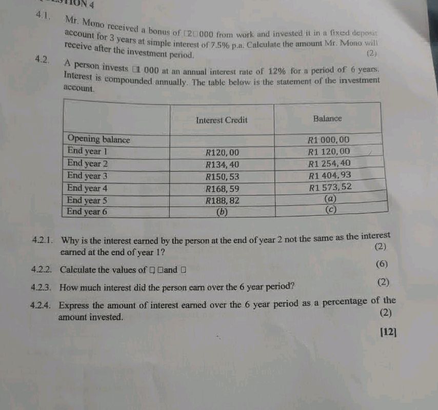 4.1. Mr. Mono received a bonus of $12 000$ | StudyX