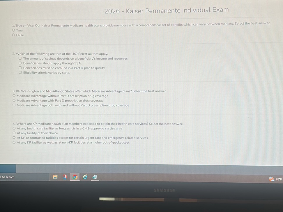 2026 - Kaiser Permanente Individual Exam 1.