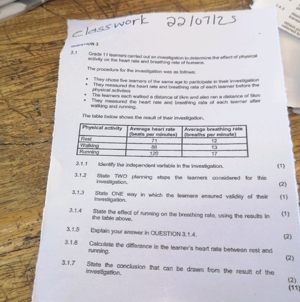 QUESTION 3 3.1 Grade 11 learners carried | StudyX