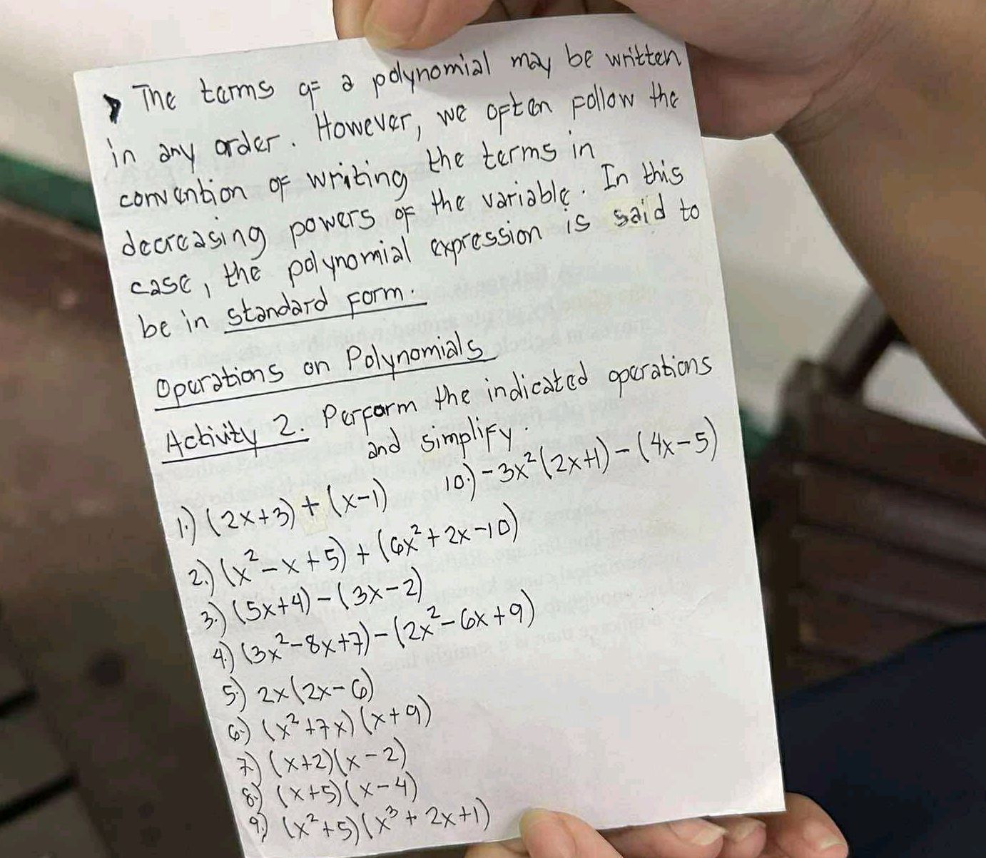 Activity 2. Perform the indicated operations | StudyX