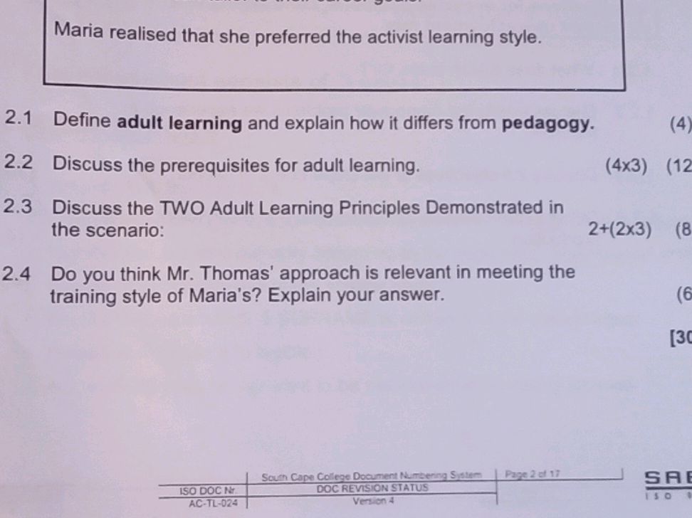 Maria realised that she preferred the | StudyX