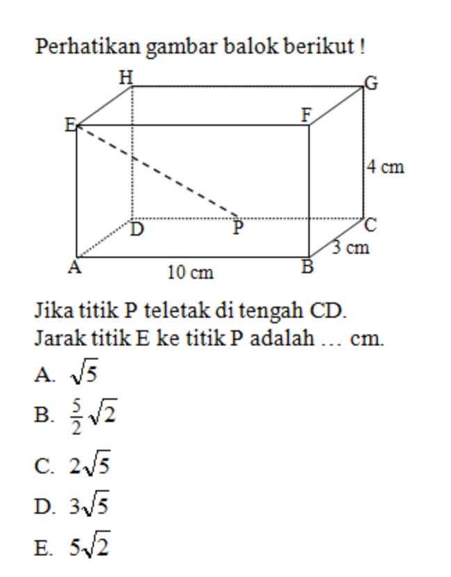 Perhatikan gambar balok berikut! Jika titik