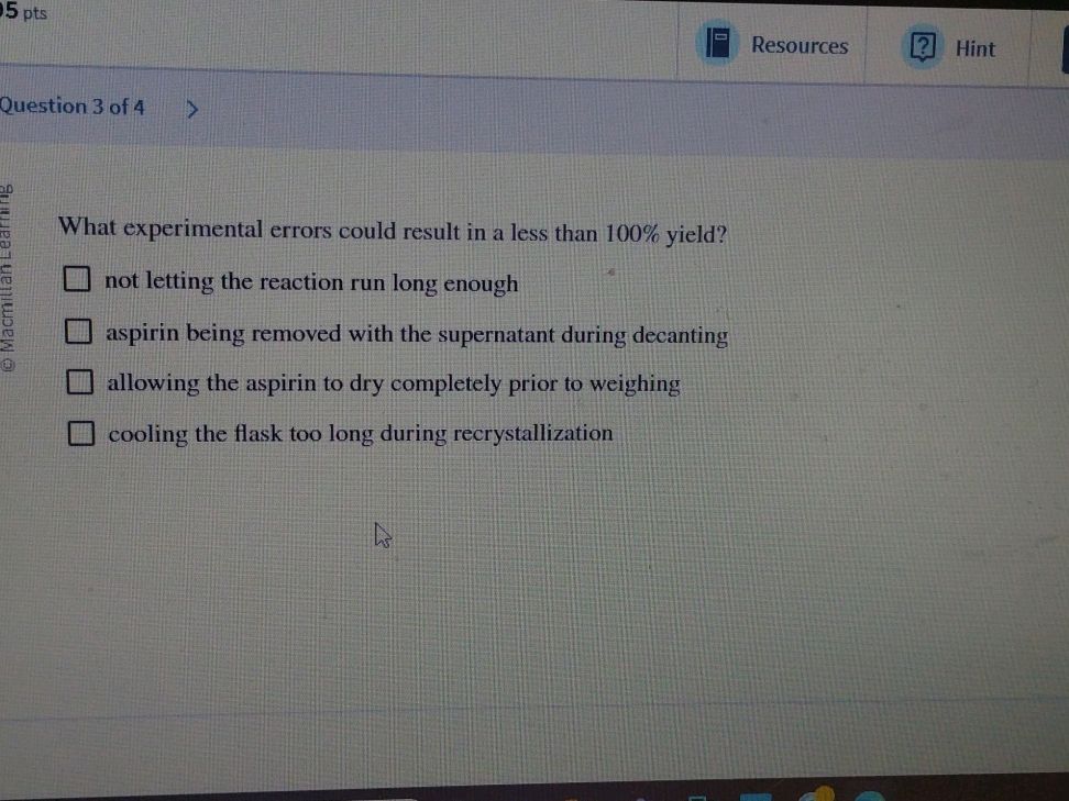 What experimental errors could result in a | StudyX