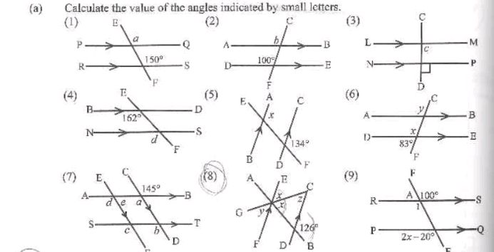 (a) Calculate the value of the angles