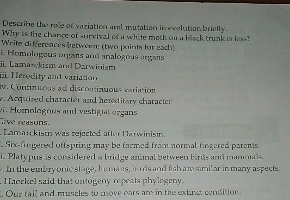 Describe the role of variation and mutation | StudyX
