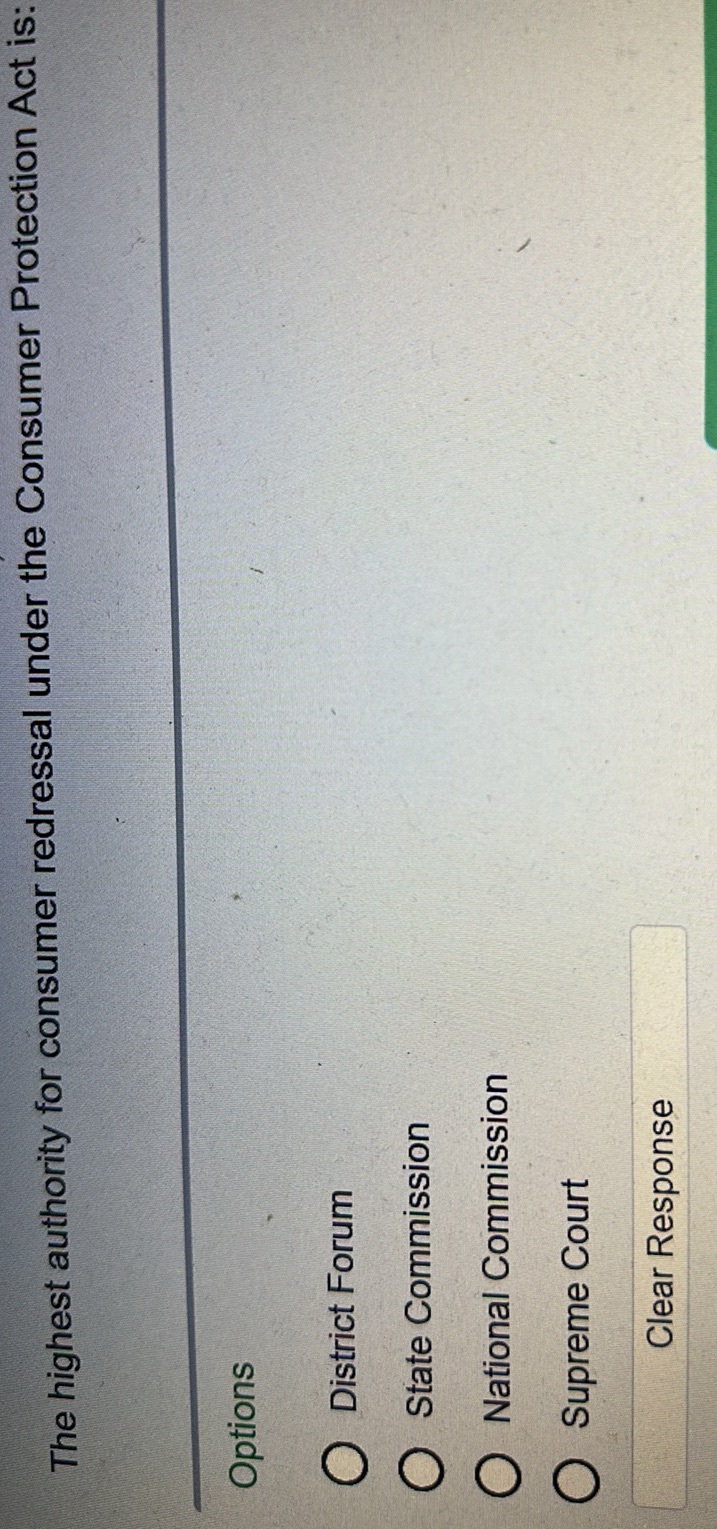 The highest authority for consumer redressal | StudyX