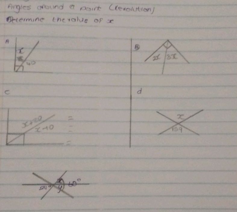 Angles around a point (Revolution) Determine | StudyX