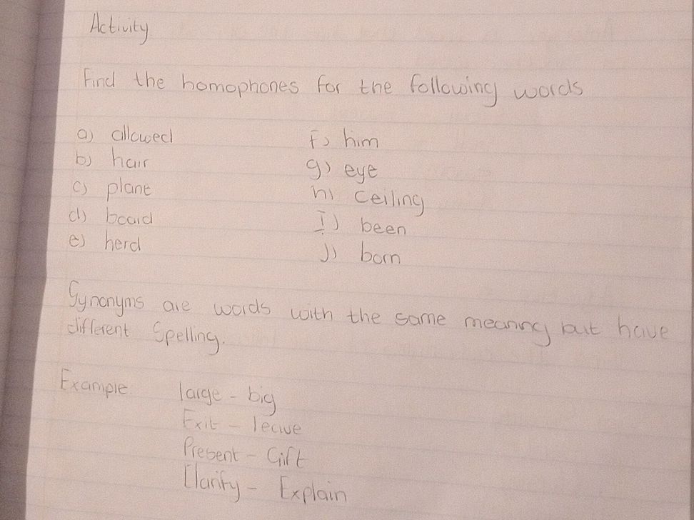 Find the homophones for the following words | StudyX