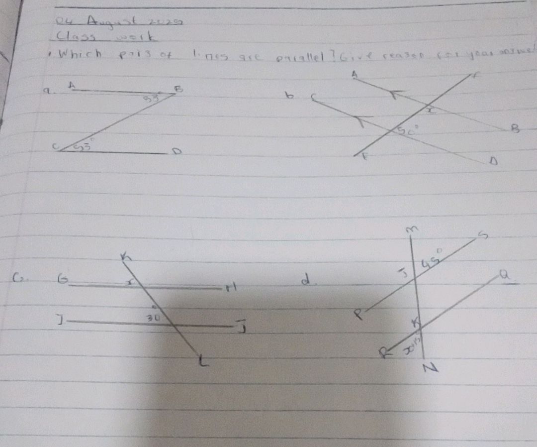 Which pairs of lines are parallel? Give | StudyX