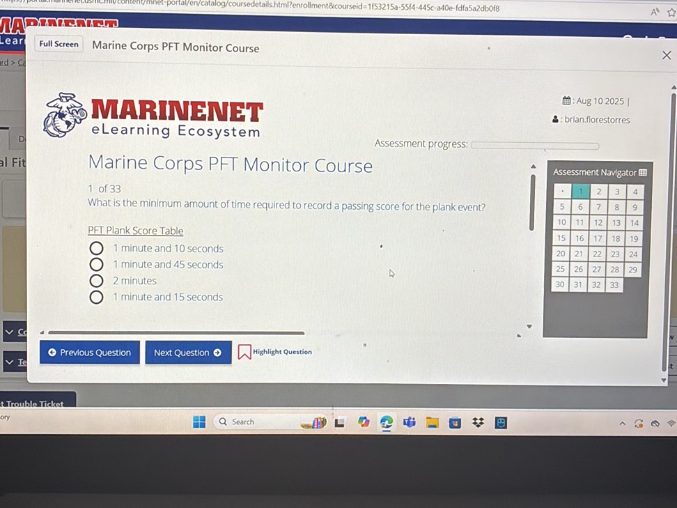 Marine Corps PFT Monitor Course 1 of 33 What