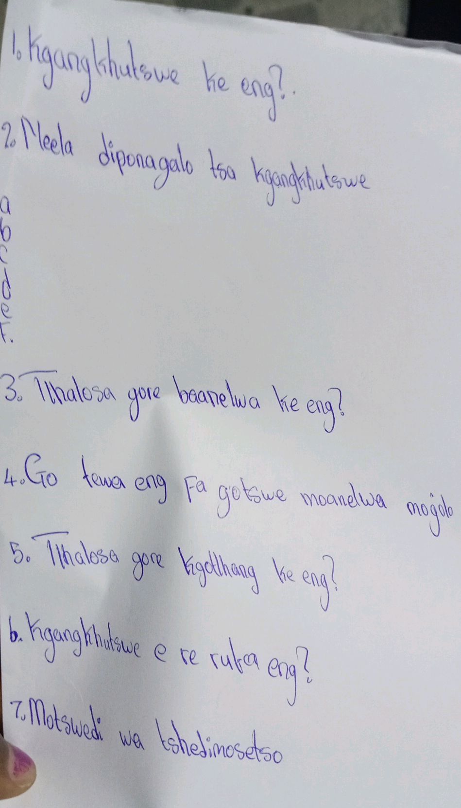 1. kgangkhutswe ke eng? 2. Meela diponagalo | StudyX