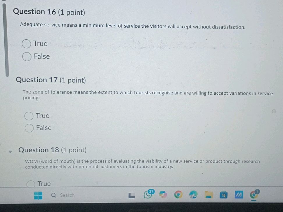 Question 16 (1 point) Adequate service means | StudyX