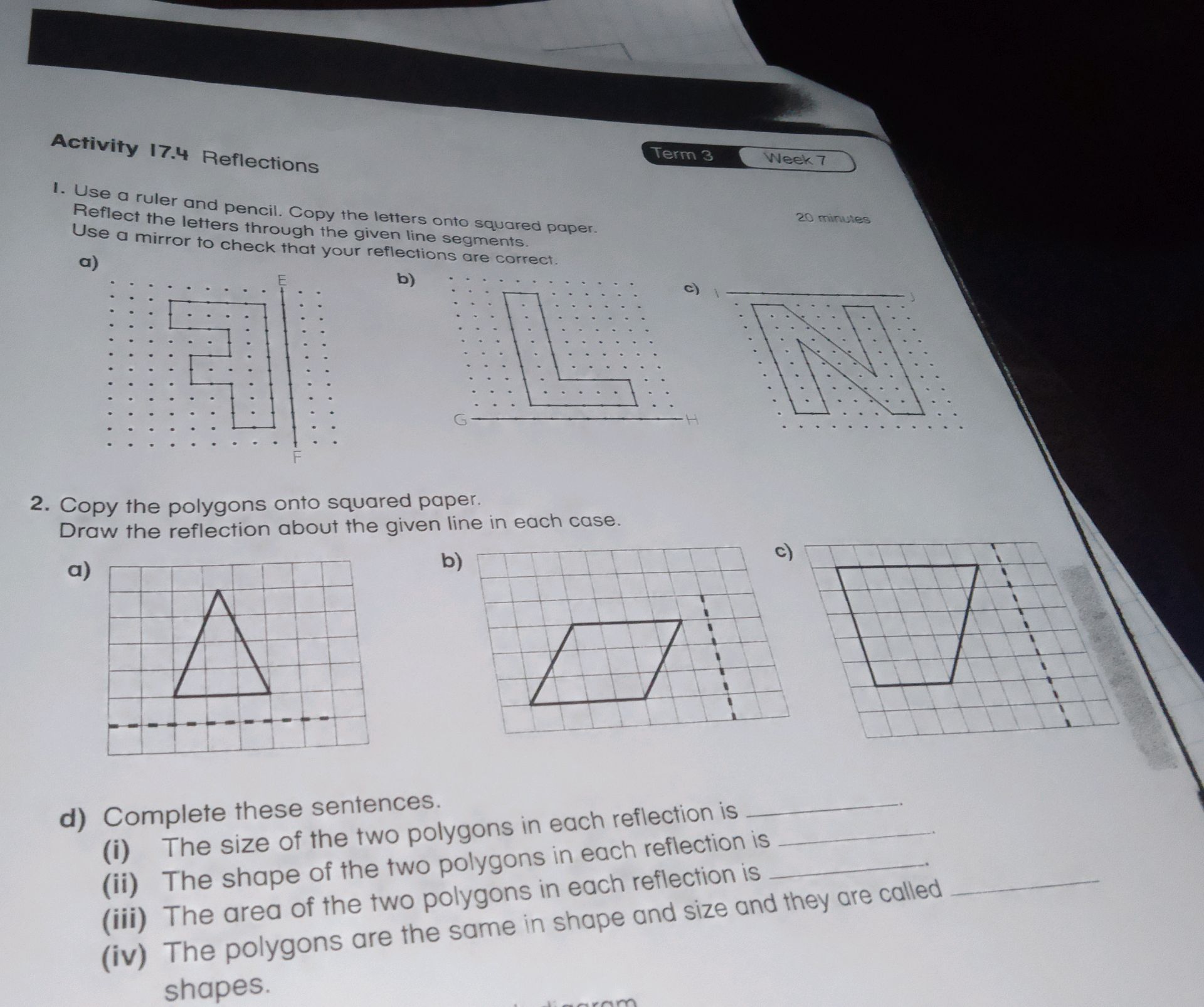 Activity 17.4 Reflections 1. Use a ruler and | StudyX