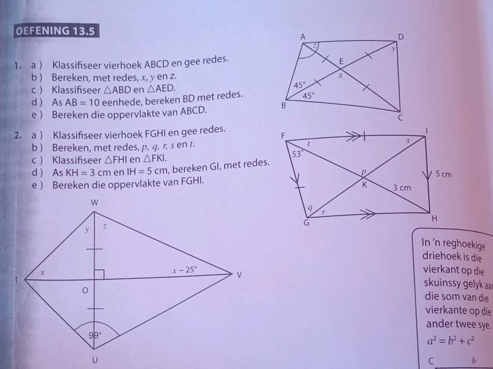 OEFENING 13.5 1. a) Klassifiseer vierhoek | StudyX