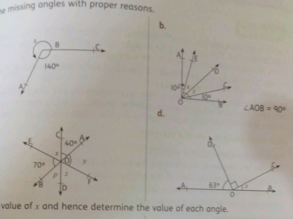 Find the missing angles with proper reasons. | StudyX