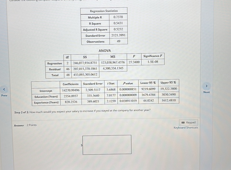 Consider the following computer output of a | StudyX