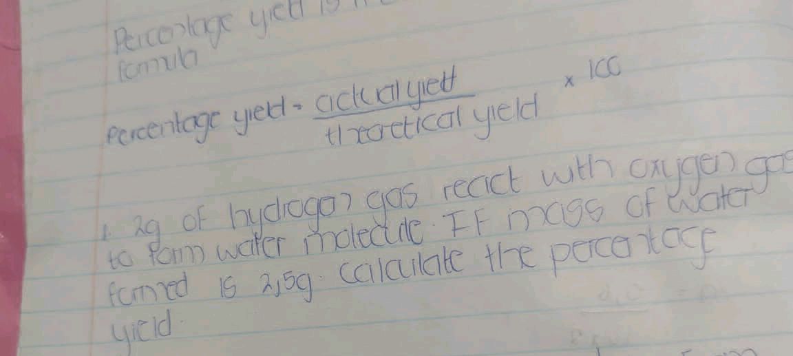 Percentage yield formula Percentage yield