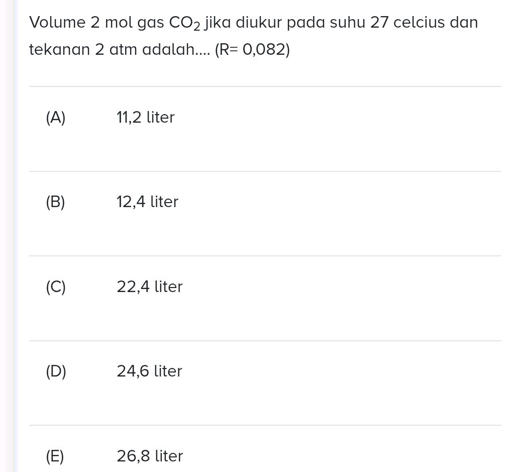 Volume 2 mol gas CO2 jika diukur pada suhu | StudyX