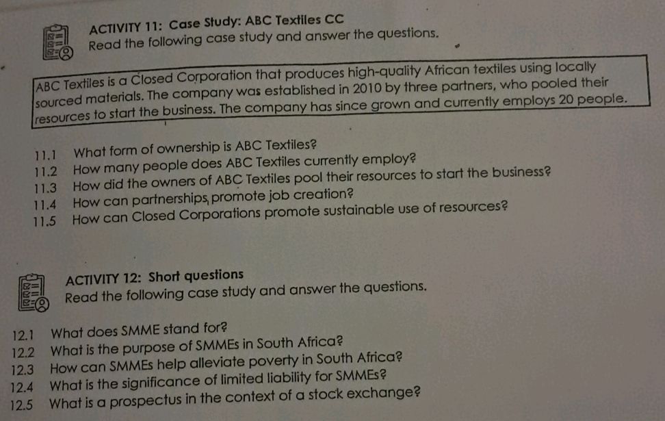 ACTIVITY 11: Case Study: ABC Textiles CC | StudyX