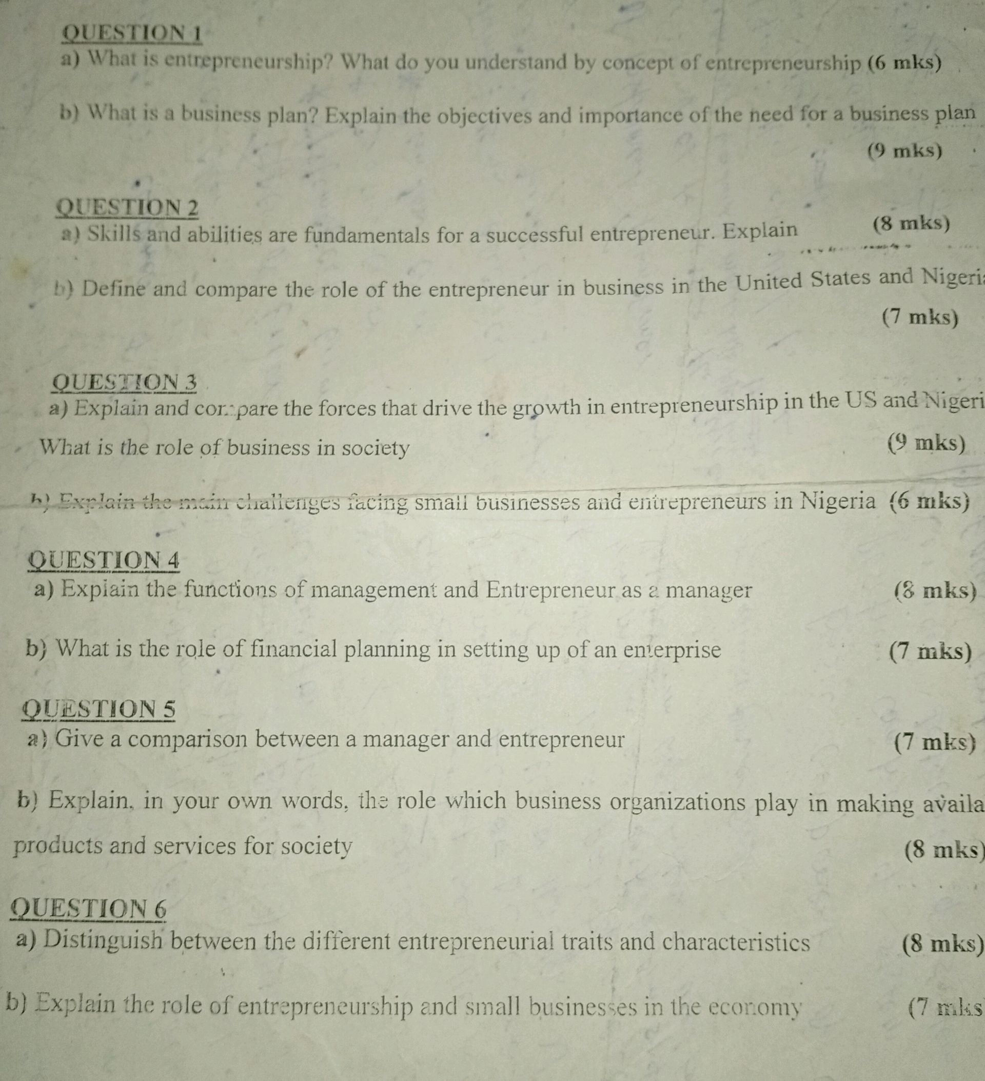 QUESTION 1 a) What is entrepreneurship? What | StudyX