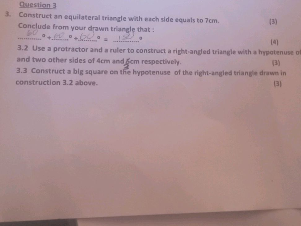 Question 3 3. Construct an equilateral | StudyX