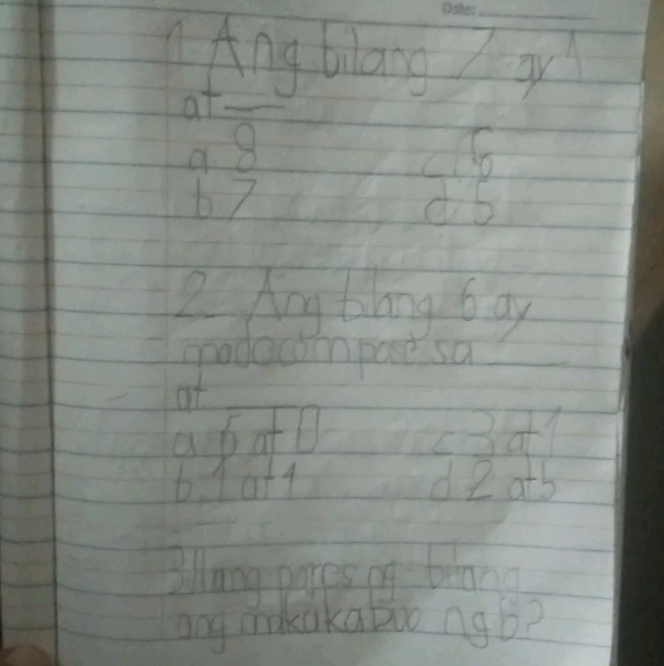 1. Ang bilang / ay 1 at- a 8 b 7 c 6 d 5 2. | StudyX