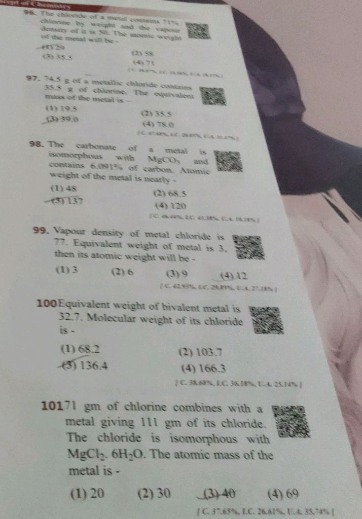 The chloride of a metal contains 71%