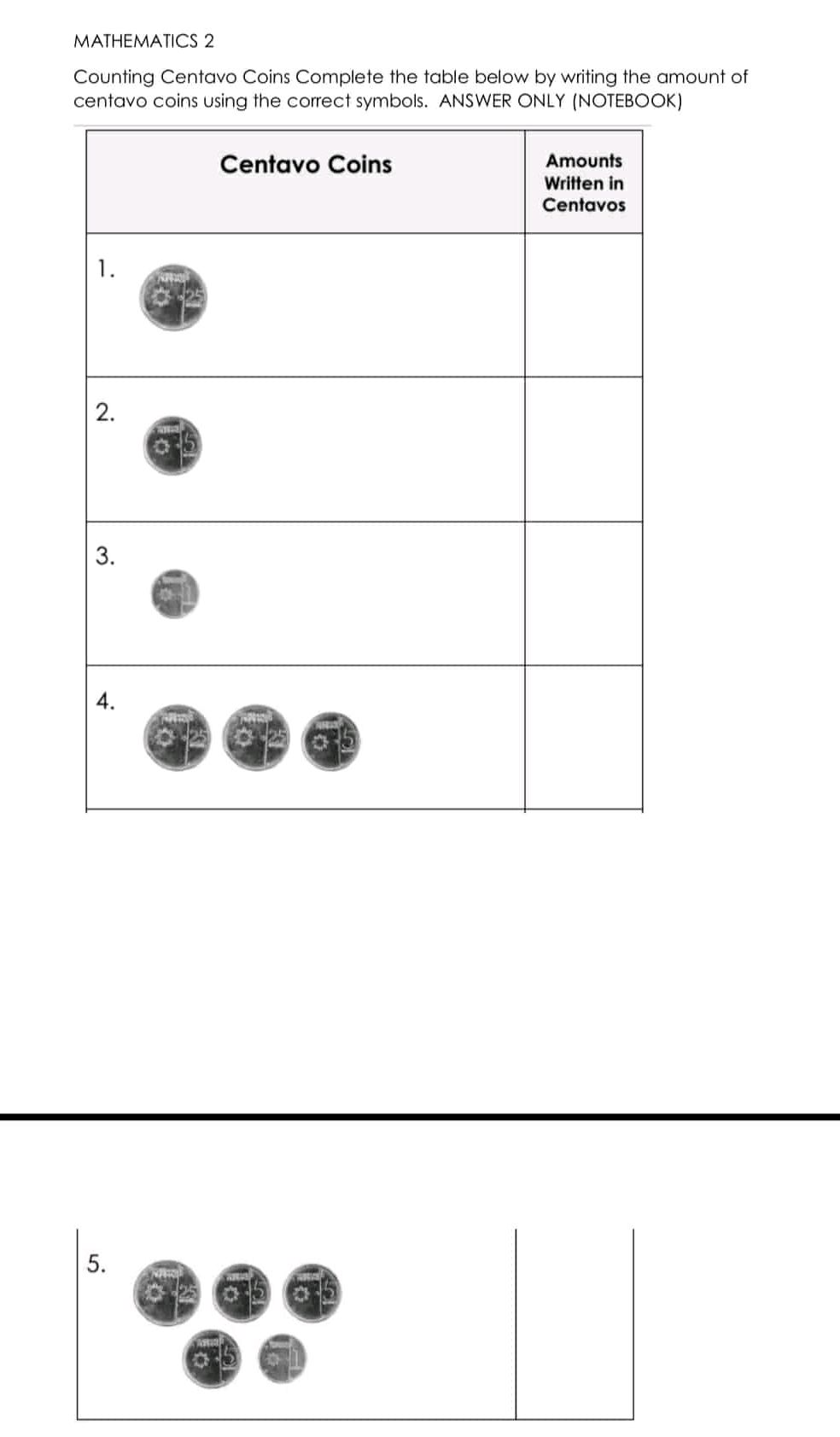 MATHEMATICS 2 Counting Centavo Coins | StudyX