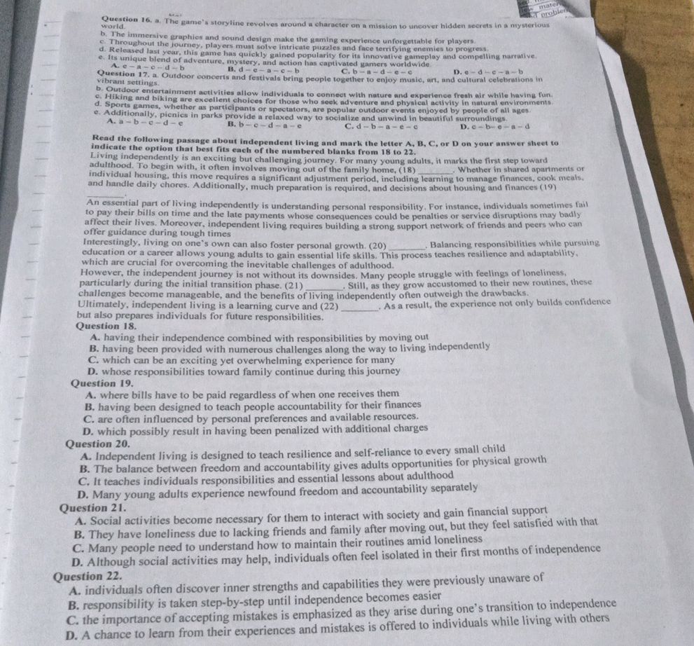 Question 16. a. e-a-c-d-b B. d-c-a-c-b C. | StudyX