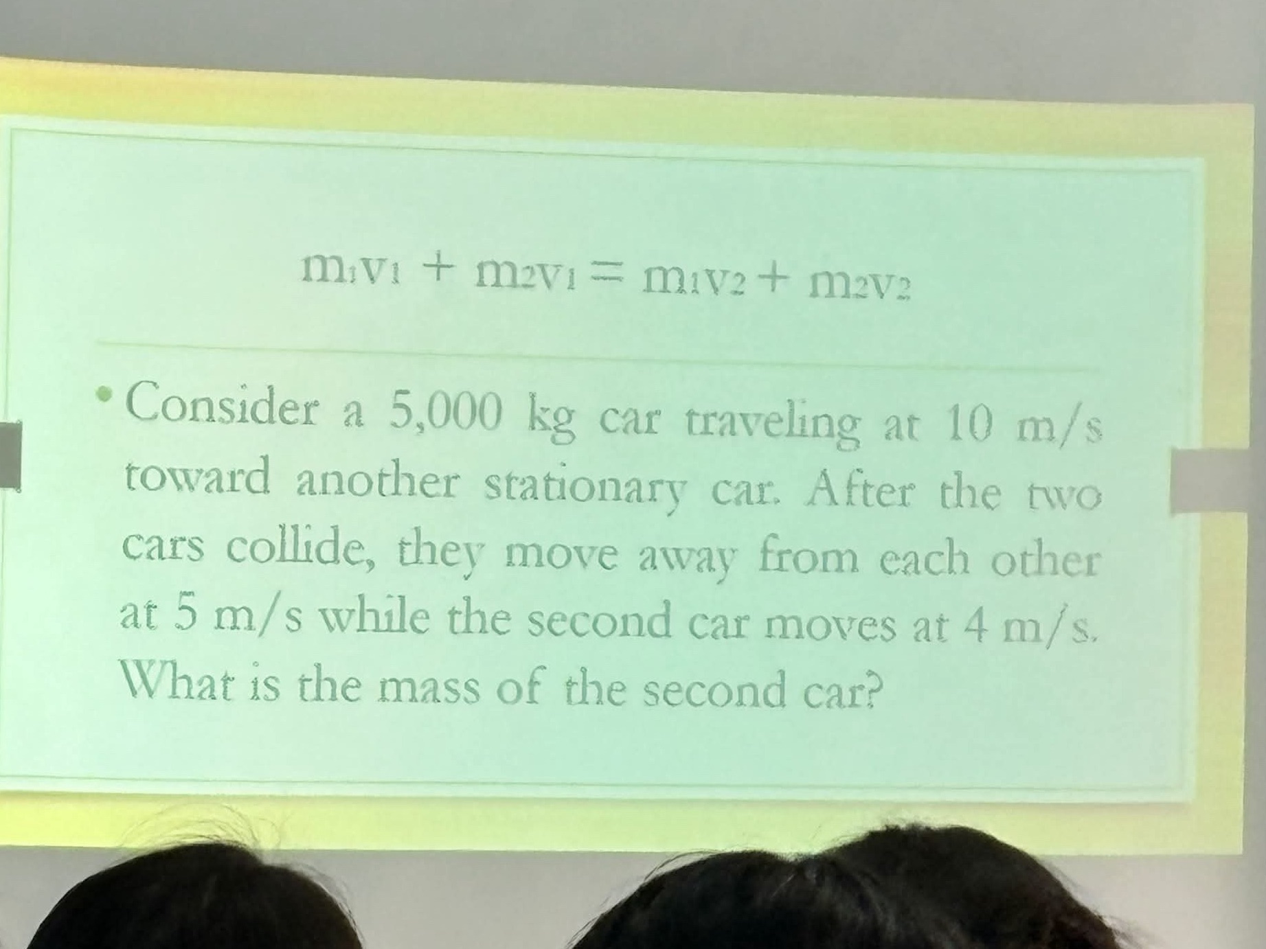 $ {m}1 {v}1 + {m}2 {v}1 = {m}1 {v}2 + {m}2