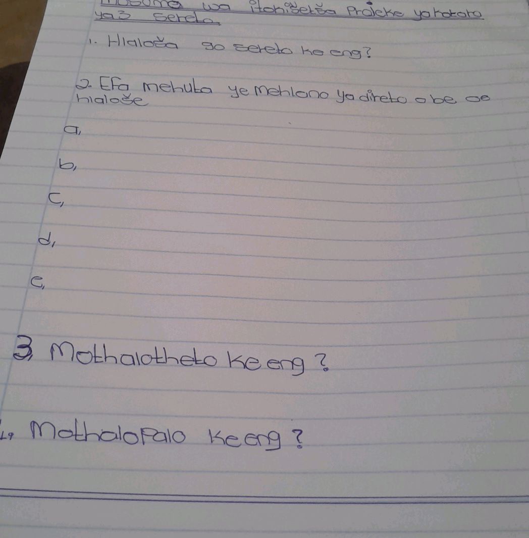 1. Hlaloša go sereto ke eng? 2. Efa mehuta | StudyX