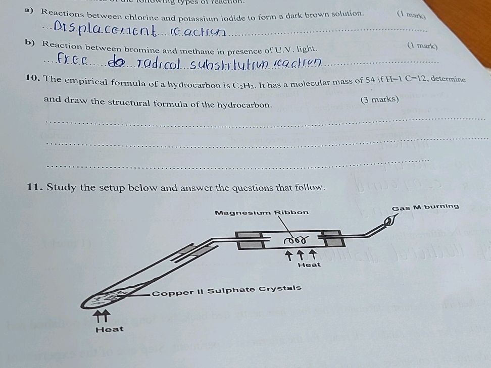 a) Reactions between chlorine and potassium