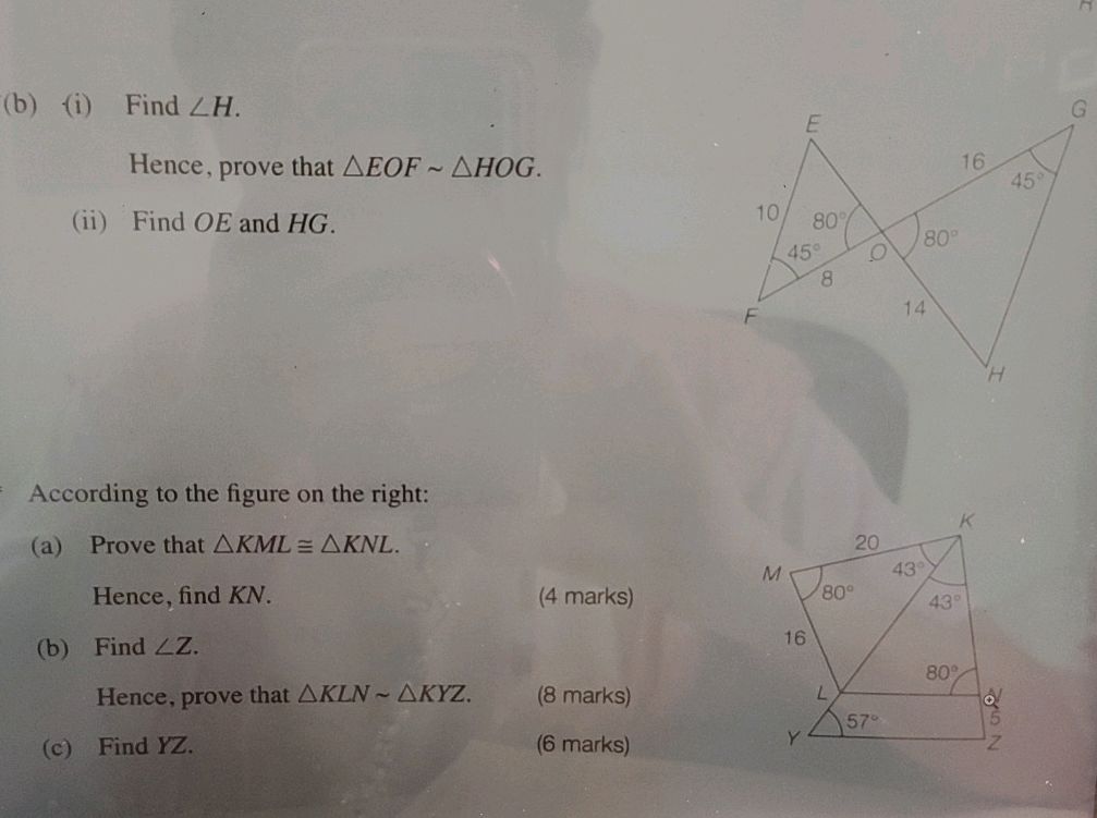 (b) (i) Find ∠H. Hence, prove that EOF