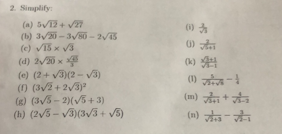 2. Simplify: (a) $5 {12} + {27}$ (b) $3 | StudyX