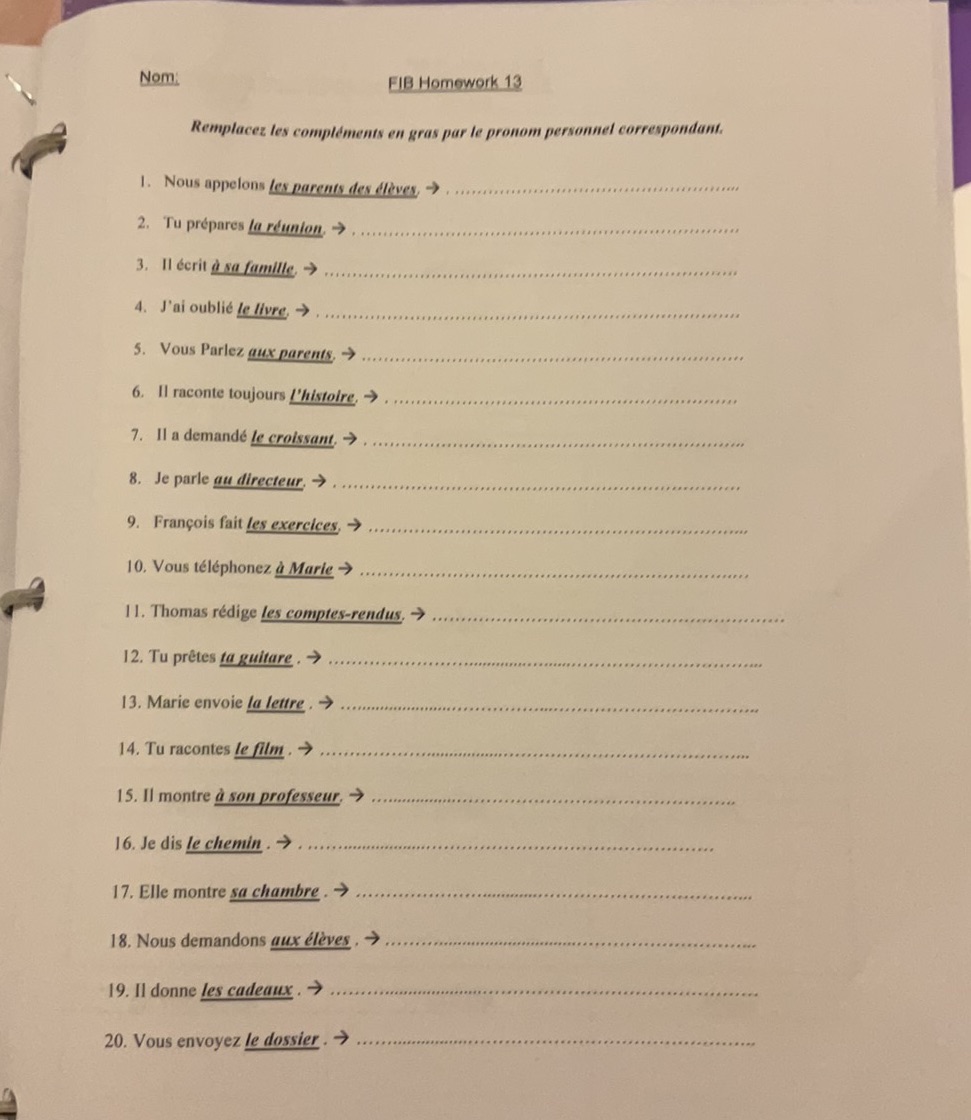 Nom: FIB Homework 13 Remplacez les | StudyX