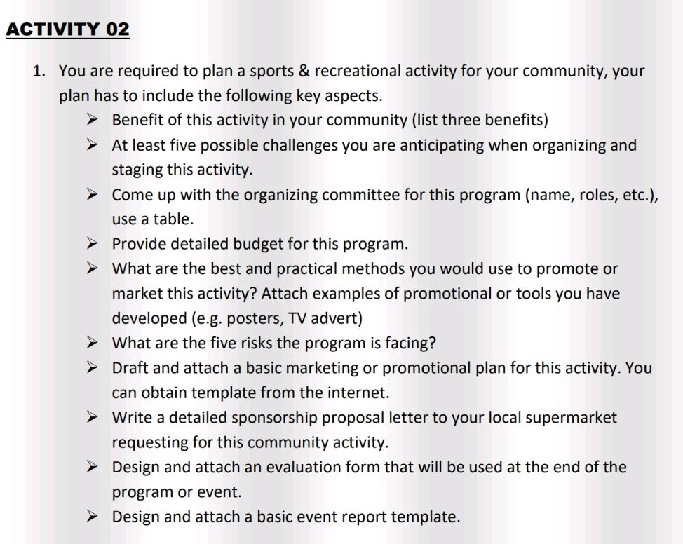 ACTIVITY 02 1. You are required to plan a | StudyX