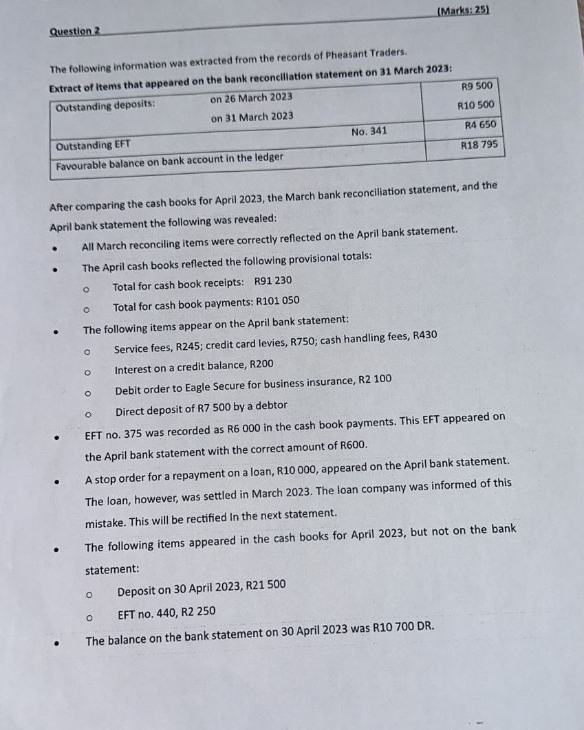 Extract of items that appeared on the bank | StudyX