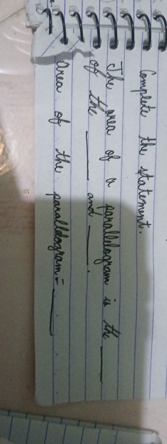 Complete the statement. The area of a | StudyX